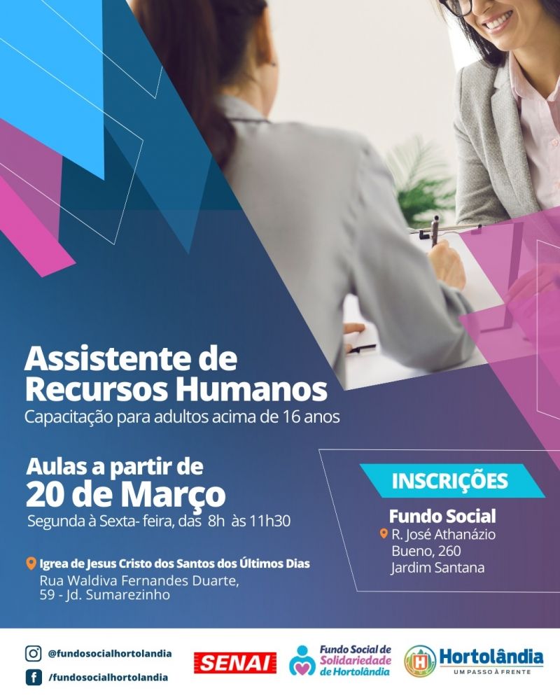 Fundo Social de Hortolândia oferece curso de Assistente de Recursos Humanos